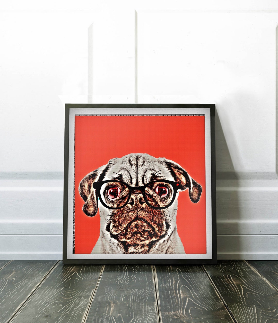 Geek Pug in Pop Art Style red Background Pug Poster Canvas - Etsy