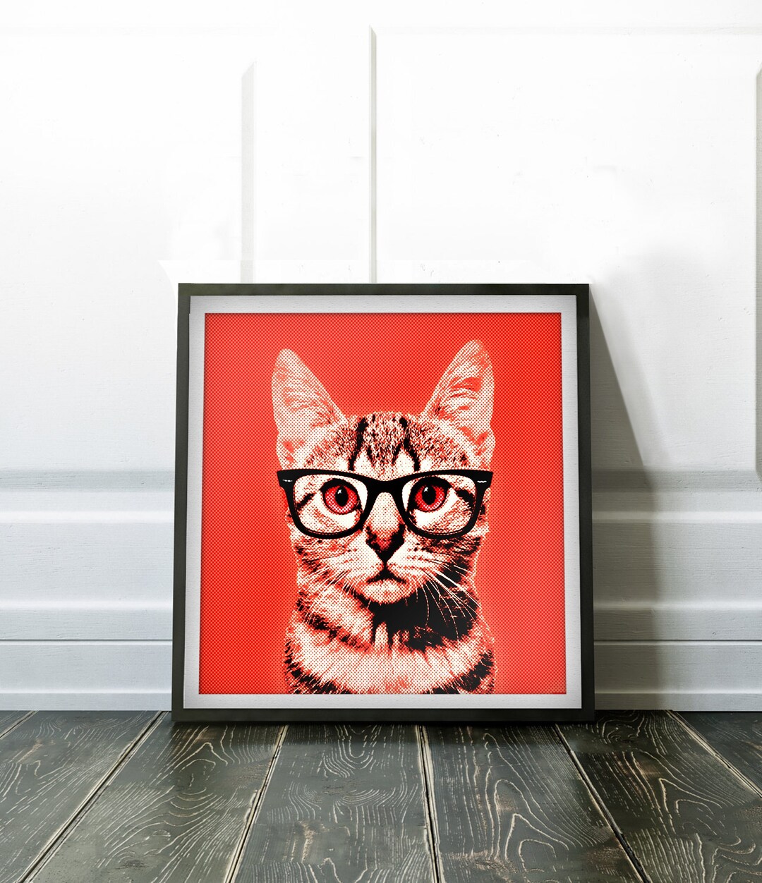 Pop Art Geek Cat in Red Background - Print / Home Decor / Wall Art ...