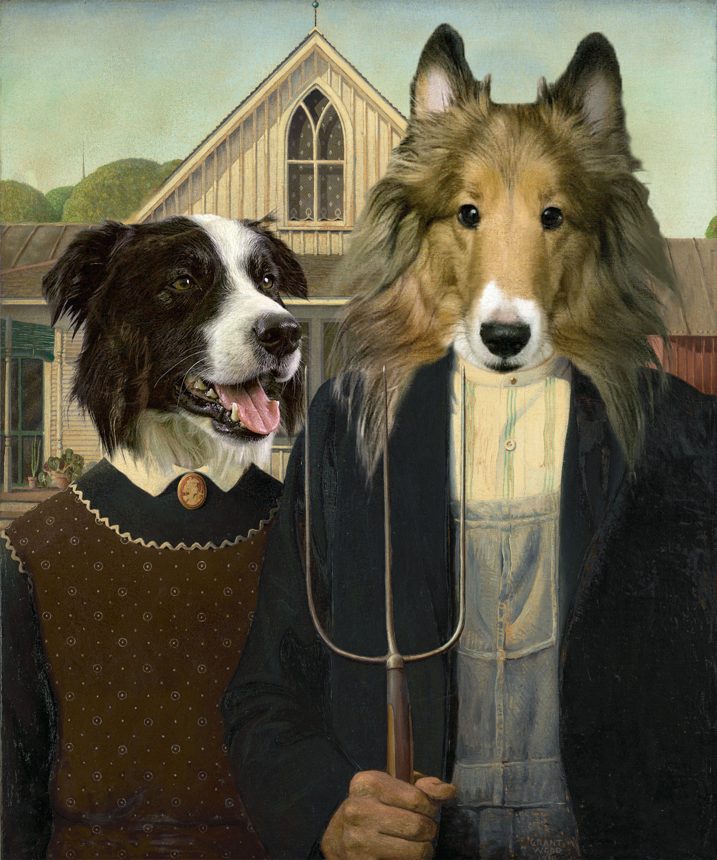 American Gothic With Collie Dogs - Etsy