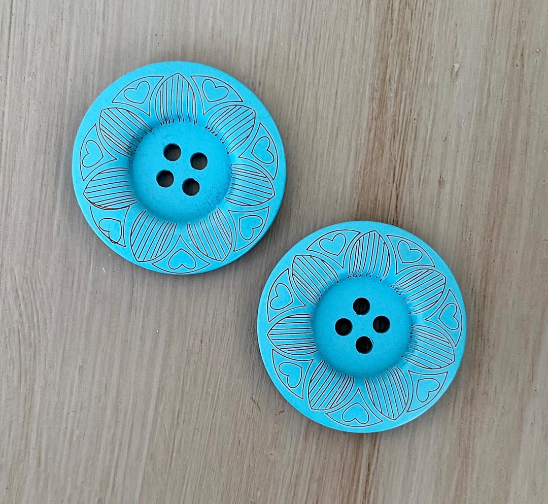 Bali Blue Carved Button 40mm Heart Wood Buttons Minimalist Wooden ...