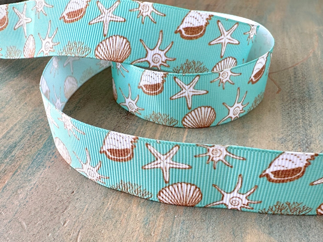 Seashell Sands Grosgrain Ribbon 16mm 25mm Aqua Ocean Ribbon Conch ...