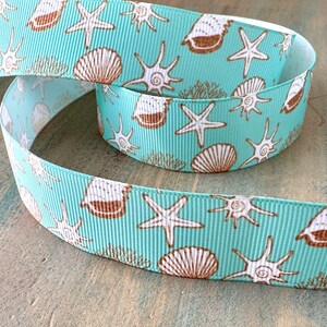 Seashell Sands Grosgrain Ribbon 16mm 25mm Aqua Ocean Ribbon Conch ...