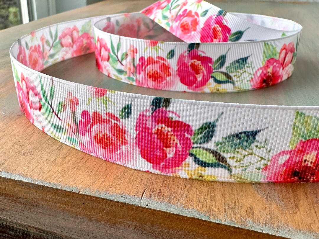 Fresh Flowers Grosgrain Ribbon 10mm 16mm 25mm White Floral Ribbon ...