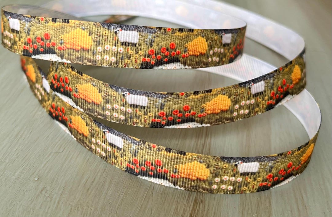 Sheep Grosgrain Ribbon 16mm Green Pastures Farm Life Wildlife Livestock ...