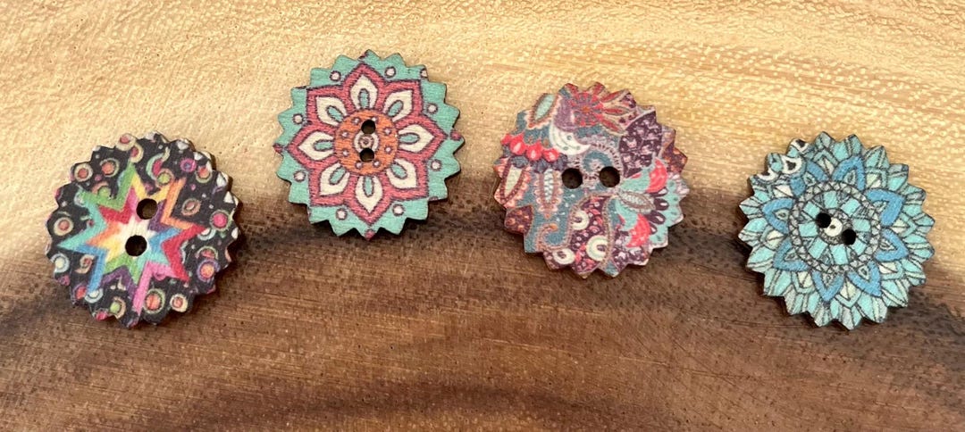 Gear Mandala Flat Wood Buttons 20mm Round Saw Tooth Wooden Fastener for ...