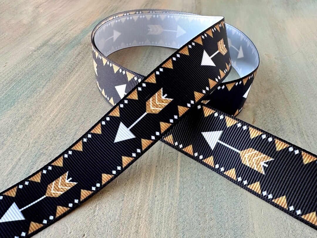 Arrows Away Grosgrain Ribbon 16mm 25mm Black and Gold Tribal Ribbon ...