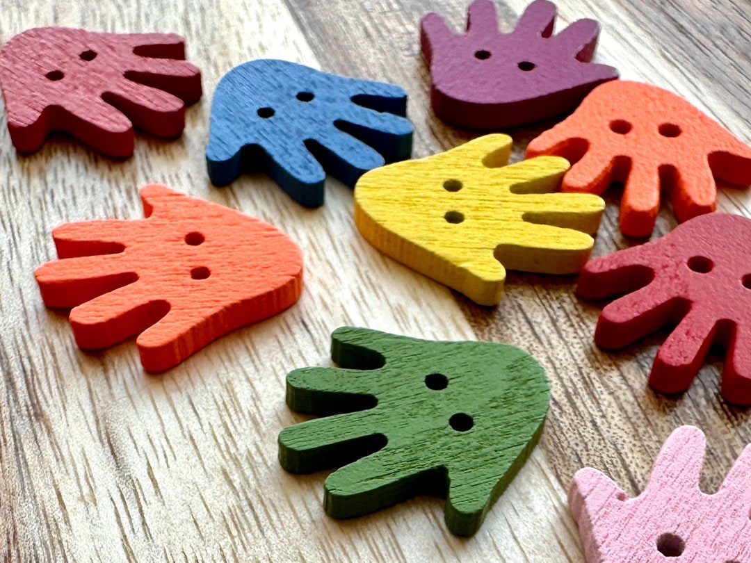 Hello Hand Shape Wood Buttons 23mm Random Mix Wooden Rainbow Assorted ...