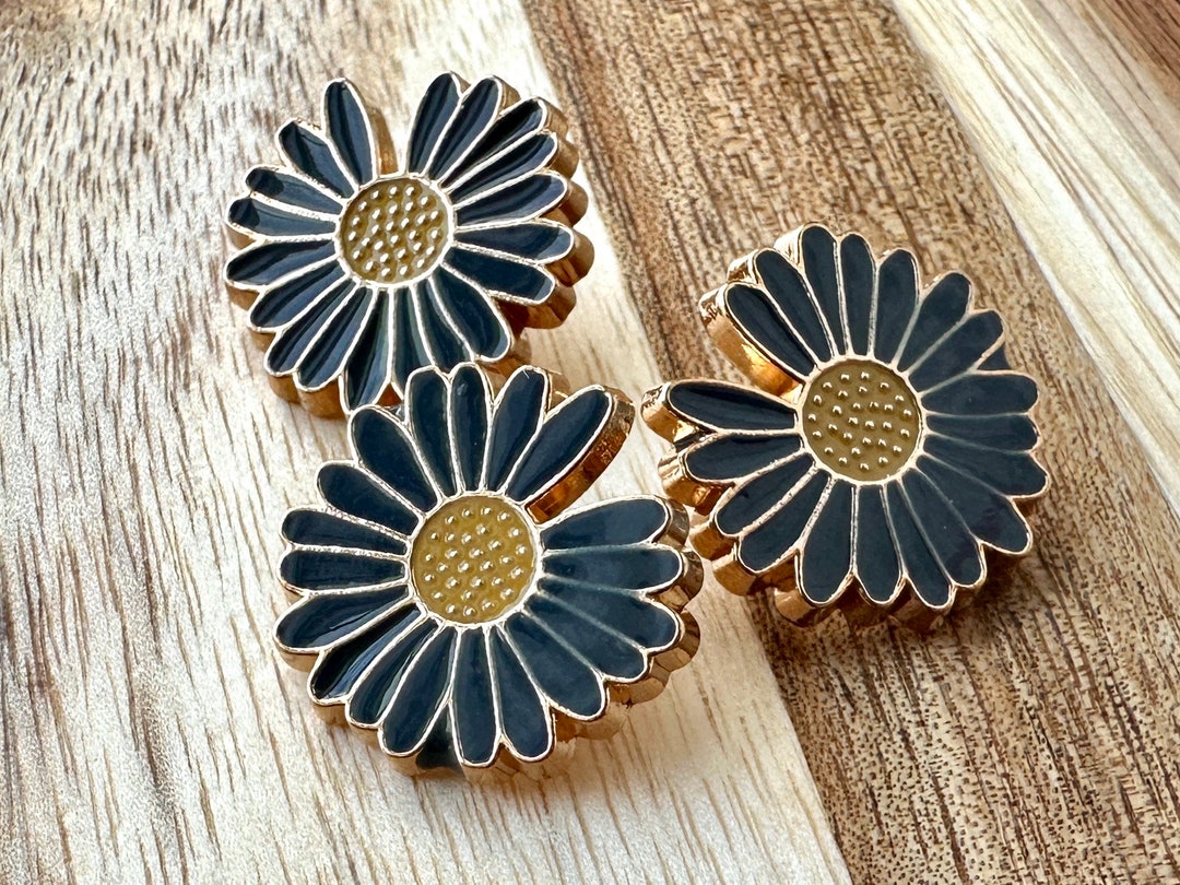 Navy Sunflower Enamel Metal Shank Buttons 2 or 6 Piece 20mm Metal Blue ...