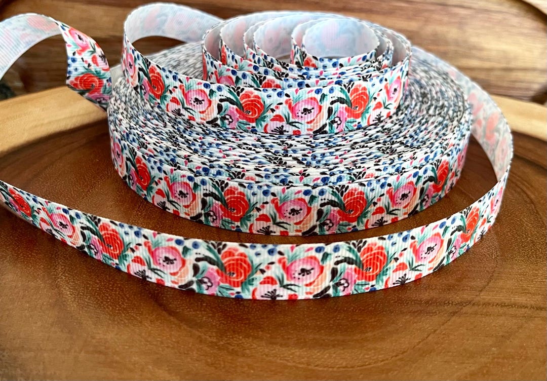 Orange Carnation Flower Grosgrain Ribbon 16mm Camouflage Ribbon Floral ...