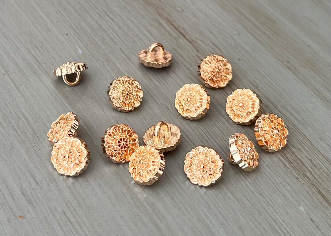 Gold Metallic Flower Shank Buttons 10mm Metal Golden Filigree Cardigan ...