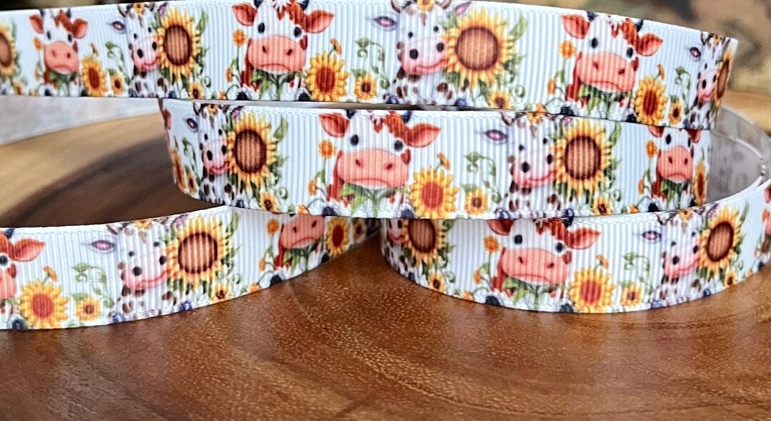 Daisy Cow Grosgrain Ribbon 16mm Flower Printed Grosgrain Ribbon Animal ...