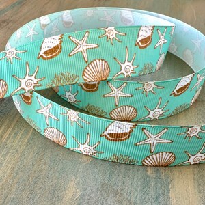 Seashell Sands Grosgrain Ribbon 16mm 25mm Aqua Ocean Ribbon Conch ...