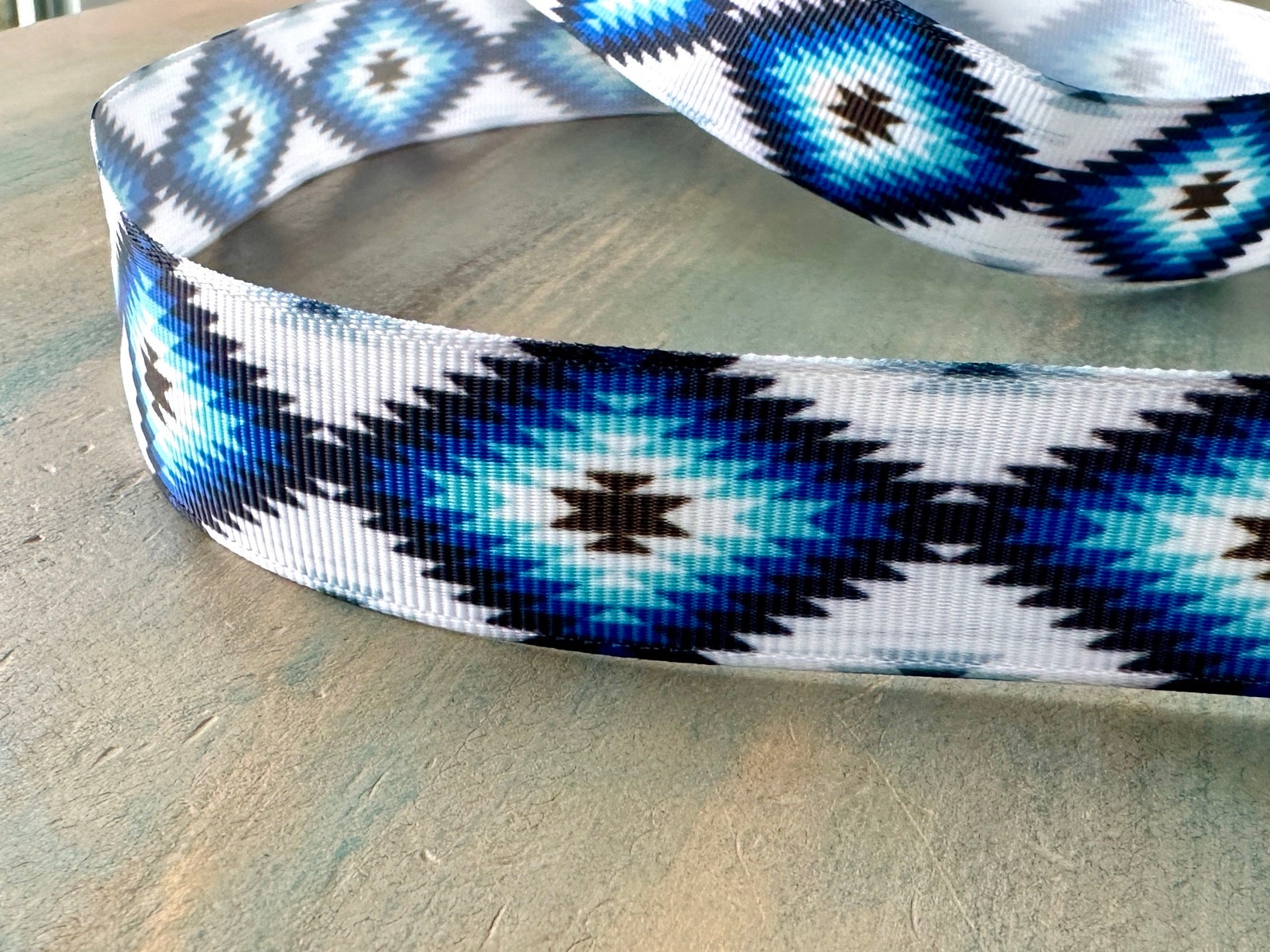 Aztec Blue Grosgrain Ribbon 22mm 38mm Blue Tribal Boho Southwest Design ...