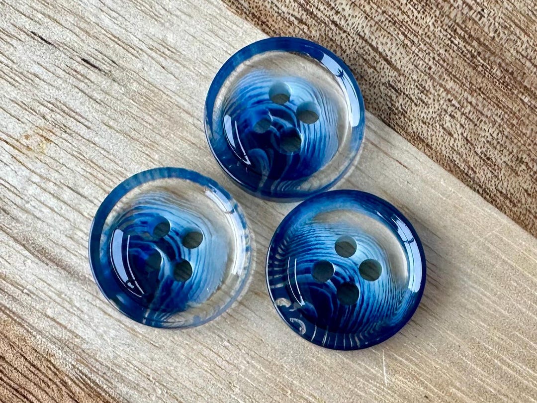 Blue Resin Round Button 15mm 21mm 25mm Lapis Ink Print Fastener for ...