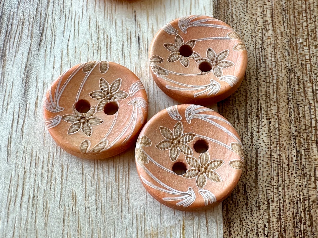 Peach Asian Flower Buttons Lazer Cut Wooden 8 Pieces 15mm Pretty ...