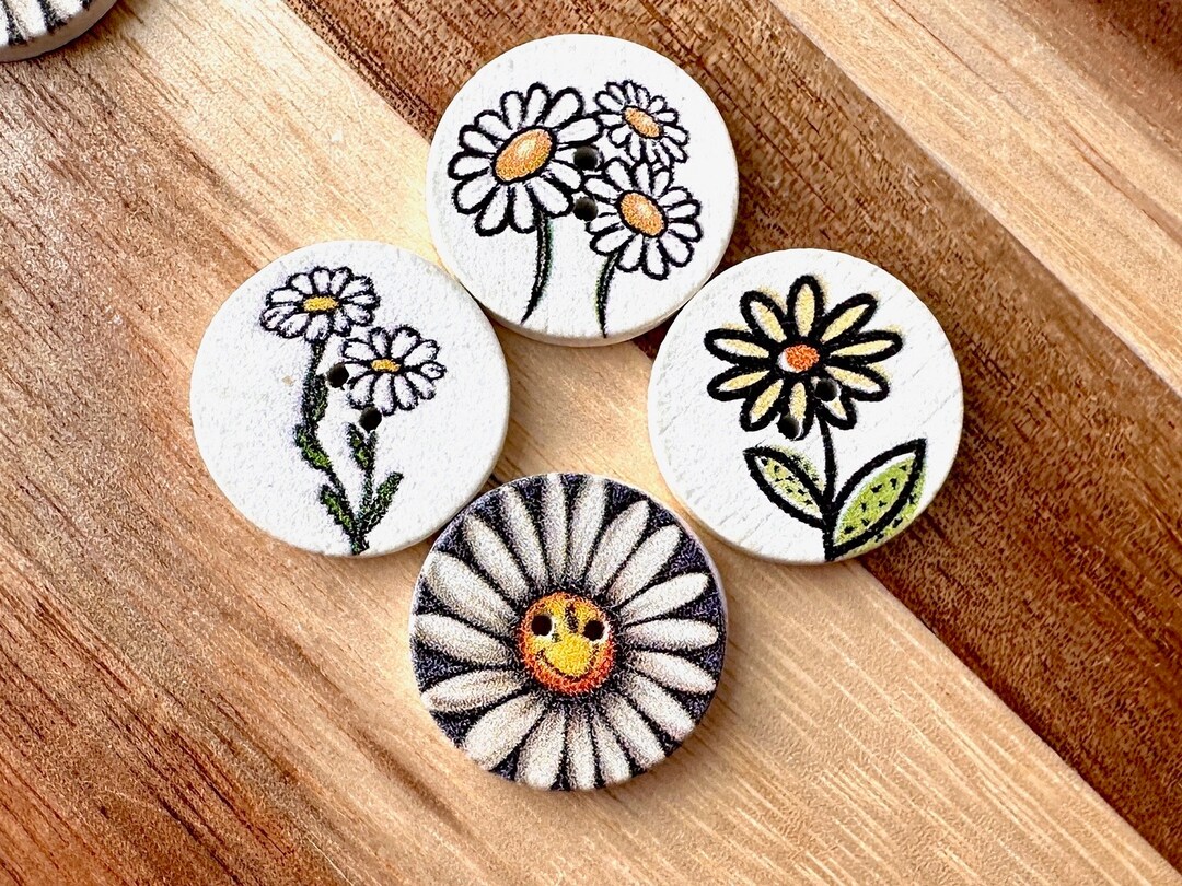 Daisy Flat Wood Buttons 20mm Random Assortment Floral Mix Painted ...