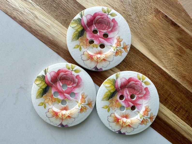 Giant Pink Flower Wood Buttons 50mm Width, 4 Eye (3 Piece Set) - Etsy