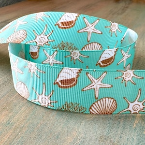 Seashell Sands Grosgrain Ribbon 16mm 25mm Aqua Ocean Ribbon Conch ...