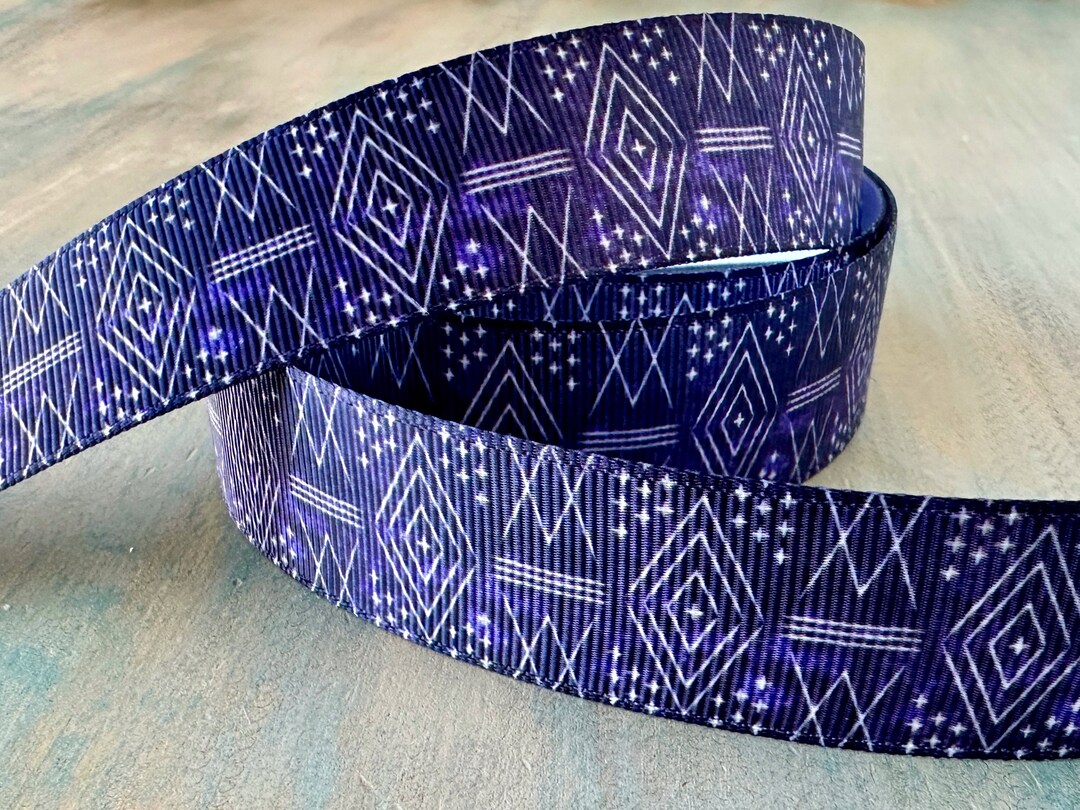 Ancient Art Navy Grosgrain Ribbon 16mm 25mm Denim Blue Geometric Ribbon ...