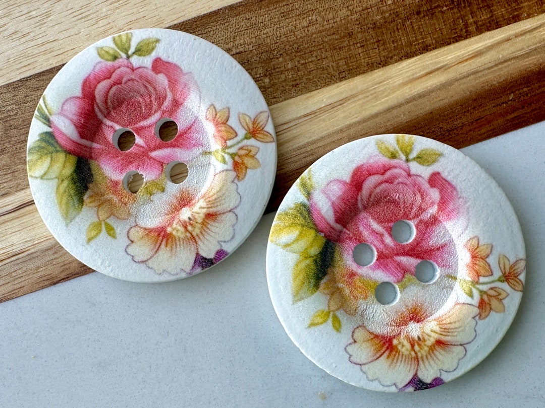 Giant Pink Flower Wood Buttons 50mm Width, 4 Eye (3 Piece Set) - Etsy