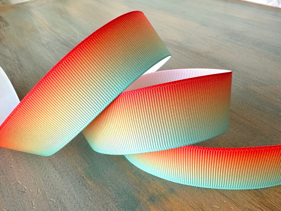 Teal Halo Grosgrain Ribbon 25mm Aqua Ombre Orange Blue Ribbon Miami ...