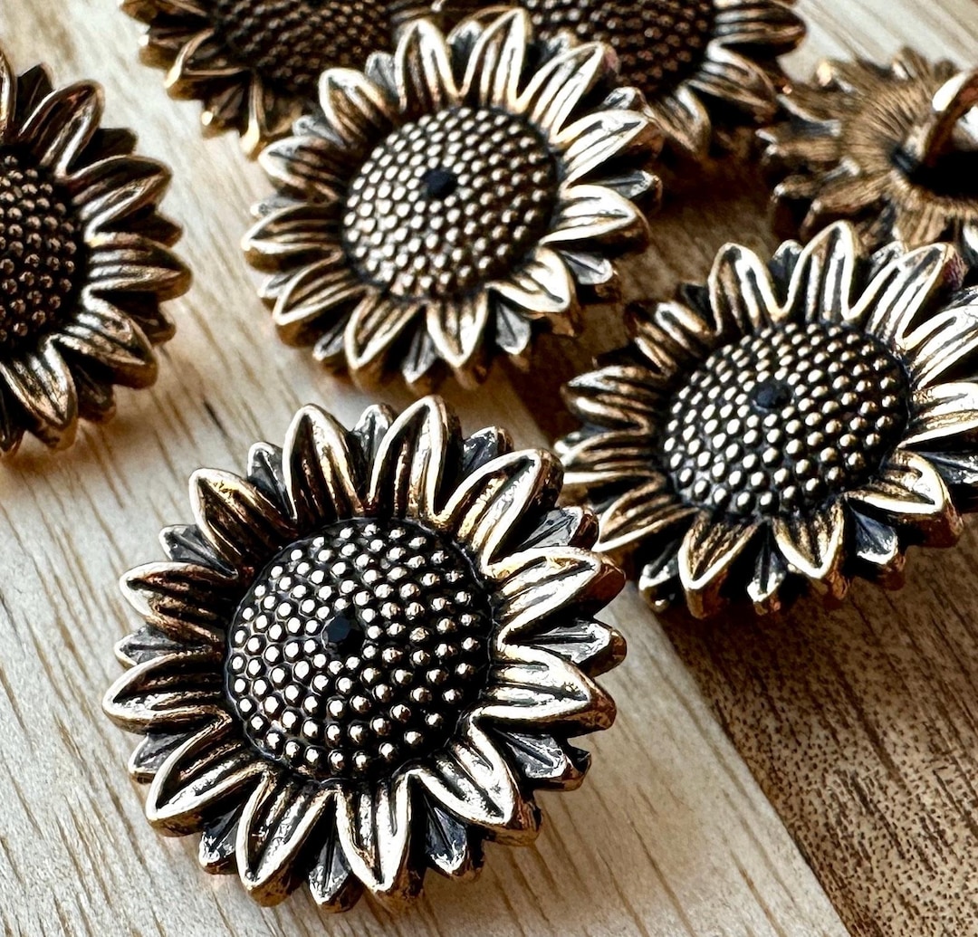 Ancient Gold Sunflower Metal Shank Buttons 18mm Metal Floral Fancy Coat ...