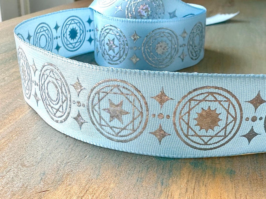 Silver Foil Blue Magik Grosgrain Ribbon 25mm Blue and Silver Tinsel ...