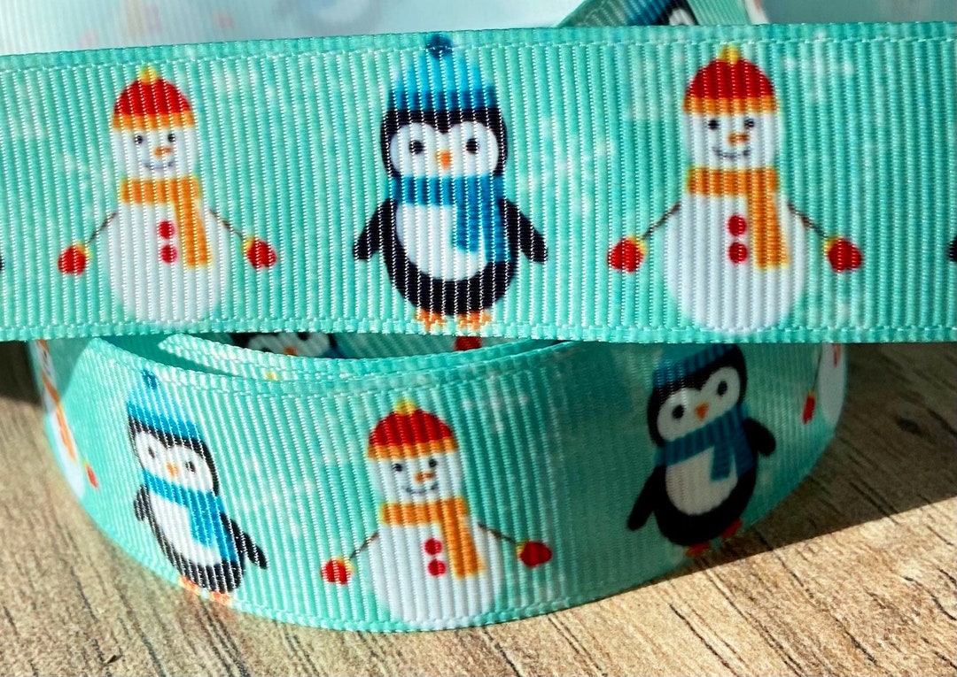Penguins Grosgrain Ribbon 22mm Green Snowman Ribbon Holiday Decor ...