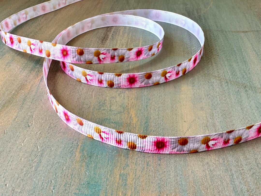 Daisy Bouquet Grosgrain Ribbon 10mm Gorgeous Bold Floral Print Pink ...