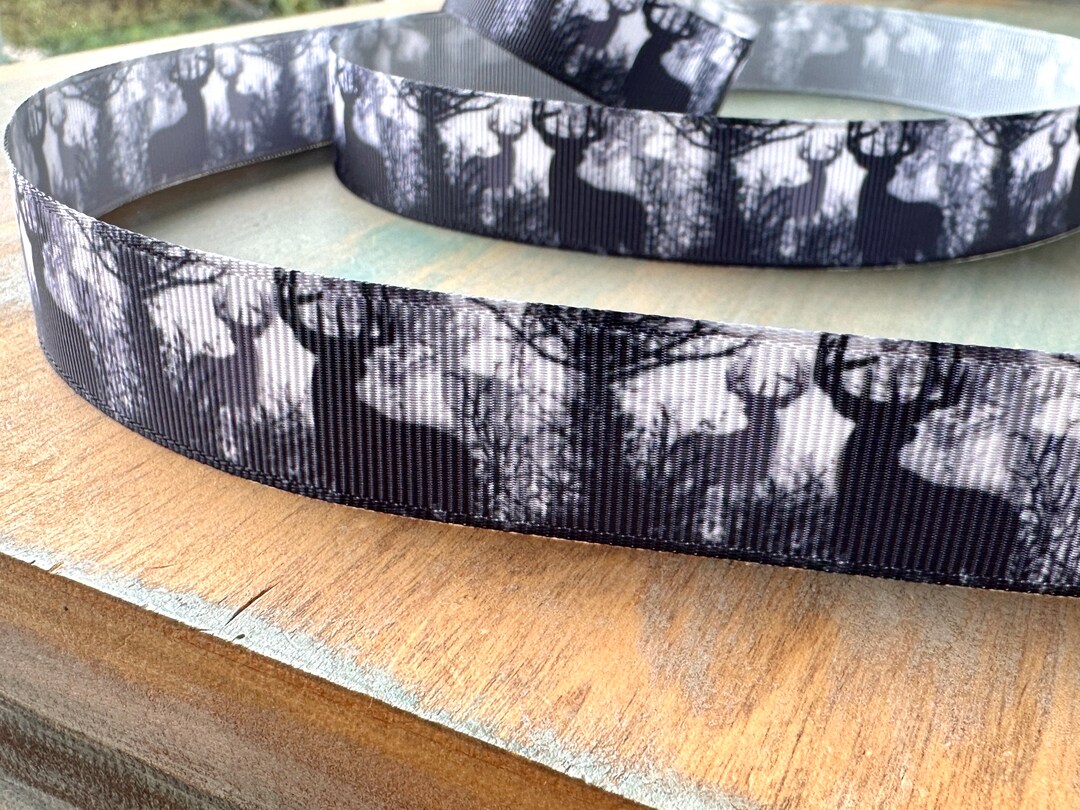 50 Shades of Buck Grosgrain Ribbon 22mm Gray Black Ribbon Deer Ribbon ...