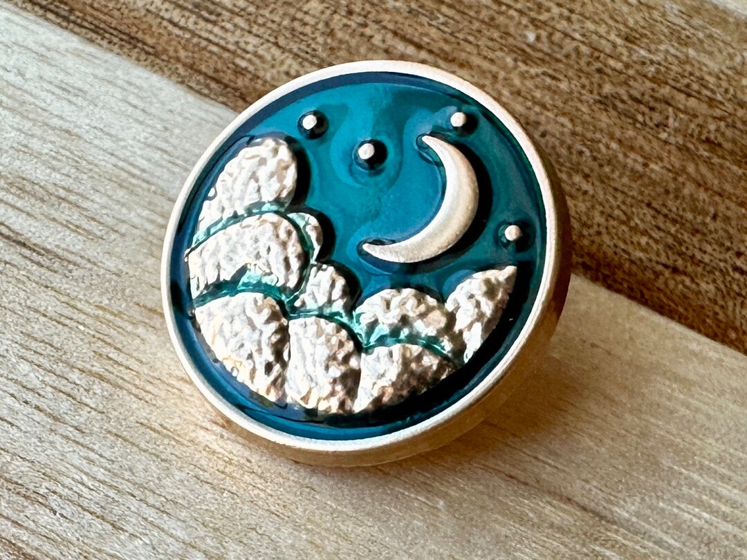 Gold Moon Teal Enamel Shank Buttons 20mm Metal Fancy Celestial Button ...