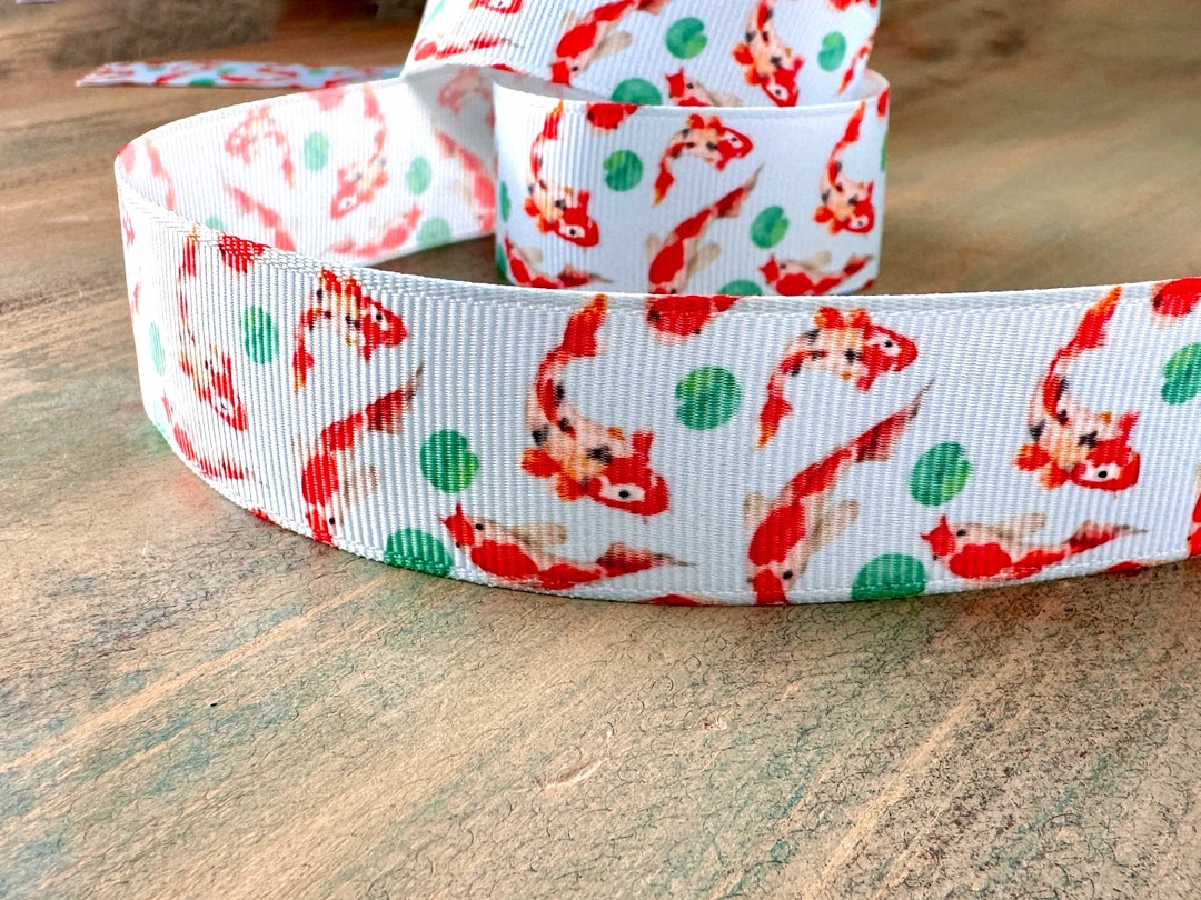 Koi Fish Grosgrain Ribbon 25mm Orange Fish Aquarium Koi Pond Lily Pad ...