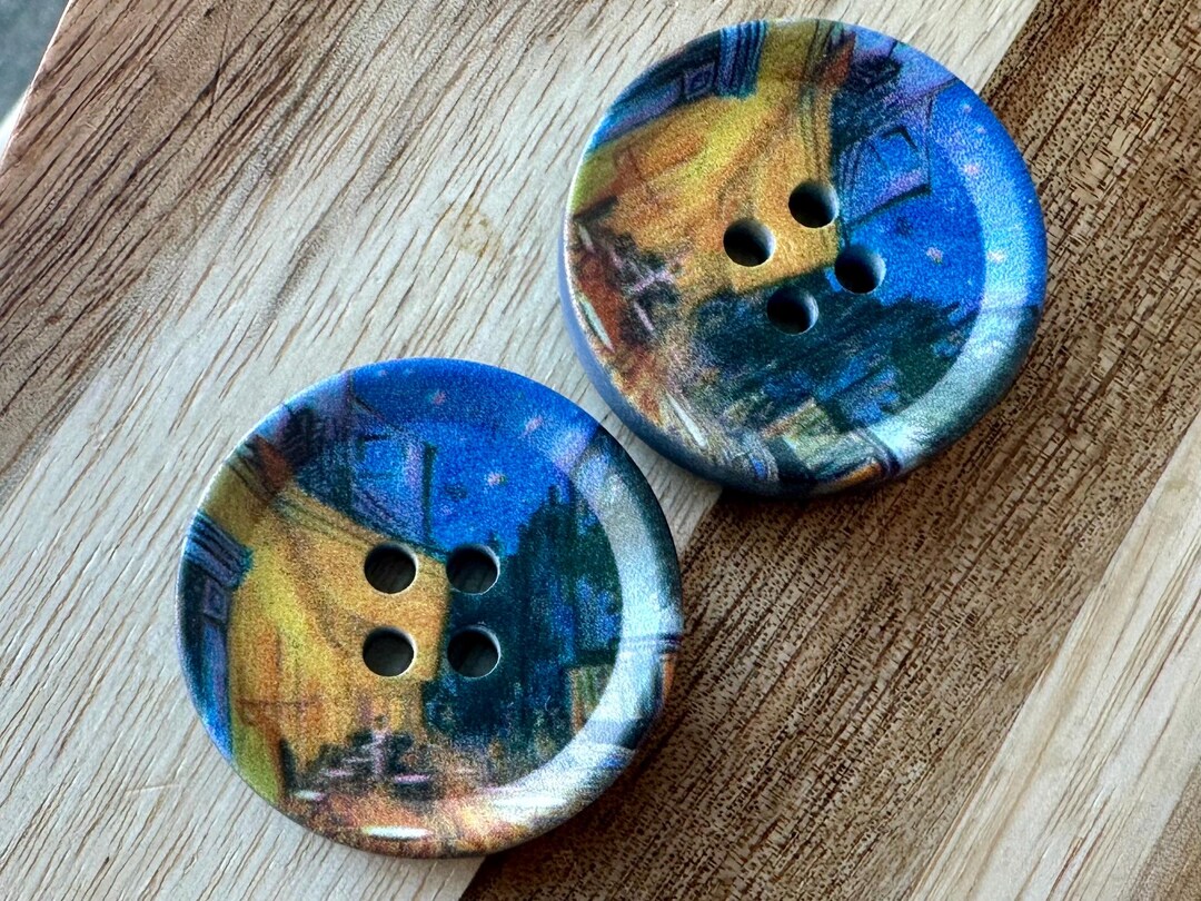 Starry Night Paint Organic Polymer Buttons 30mm 4 Eye Fastener (5 Piece ...