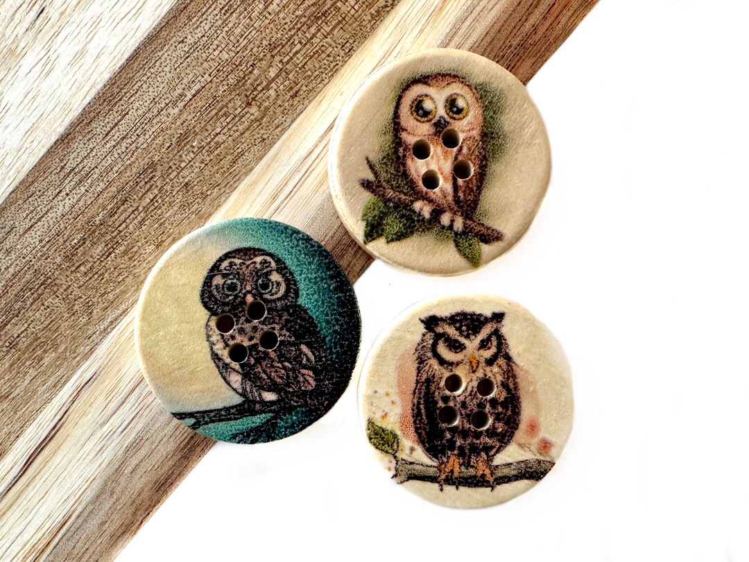 Woodland Owl Naturalist Buttons 30mm 4 Eye (5 Piece Set) - Etsy