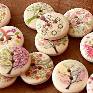Spring Woods Buttons 15mm Pretty Sketch Heart Tree Button Cardigan Chic ...