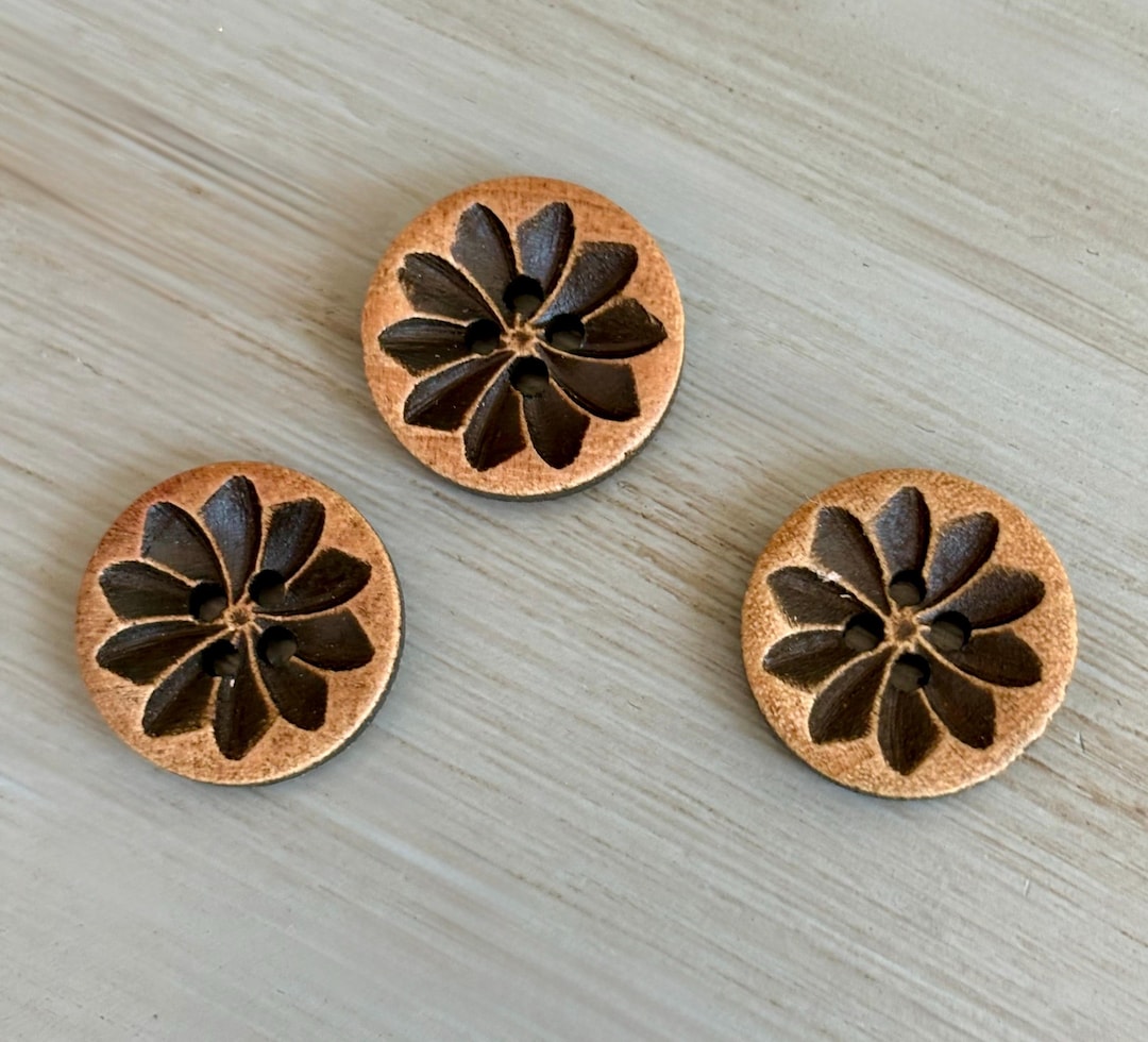 Sunburst Flower Dark Wood Buttons 18mm 4 Eye Fastener (6 Piece Set) - Etsy