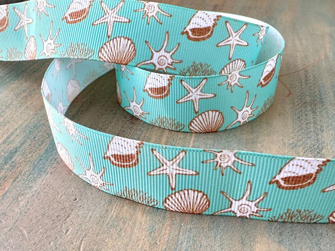 Seashell Sands Grosgrain Ribbon 16mm 25mm Aqua Ocean Ribbon Conch ...