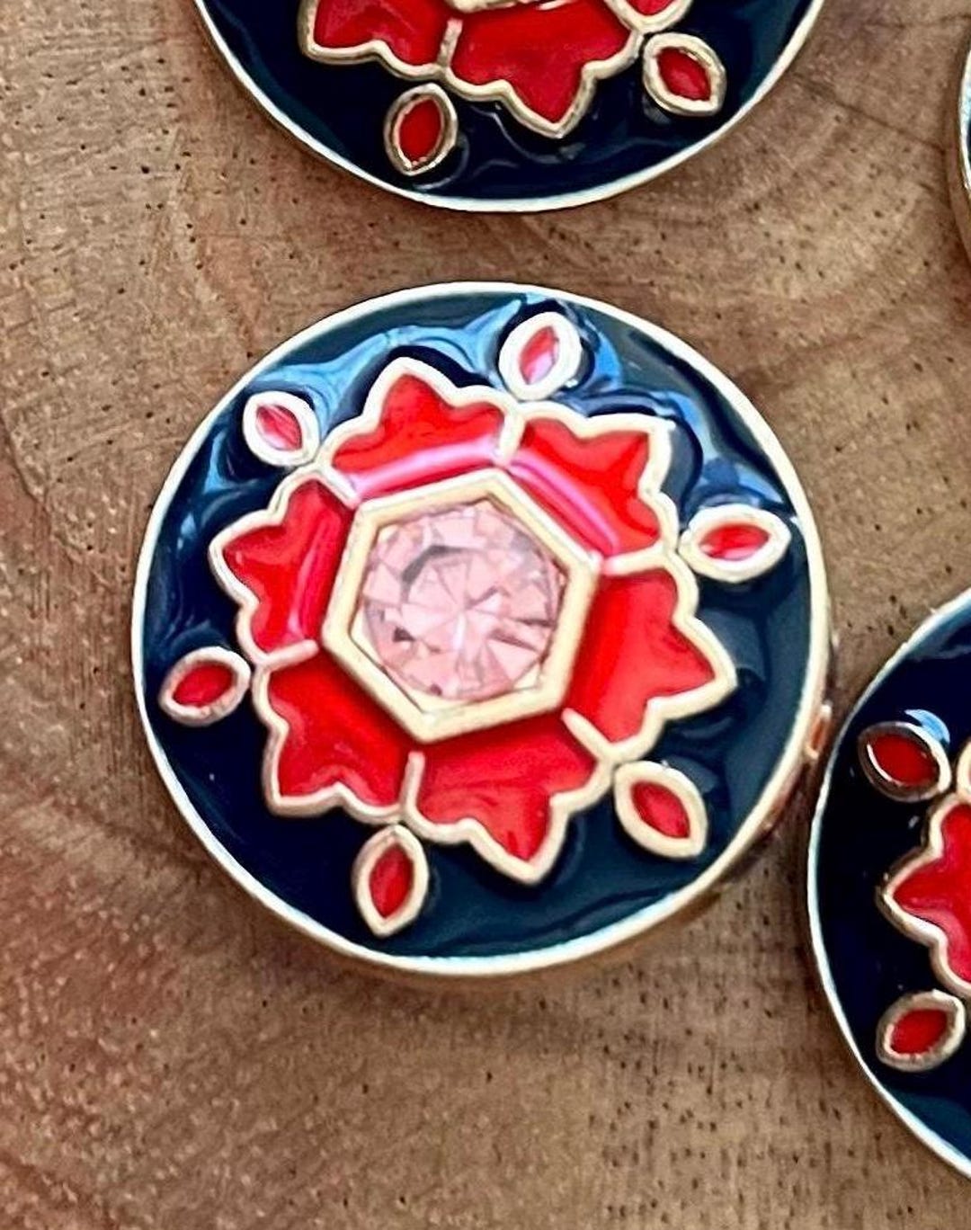 Red Navy Enamel Metal Shank Buttons Pink Gemstone (2 or 6 Piece) 22mm ...