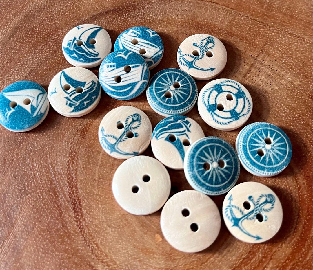 Sailing Buttons 15mm Pretty Sketch Seas Sailer Wood Buttons Cardigan ...