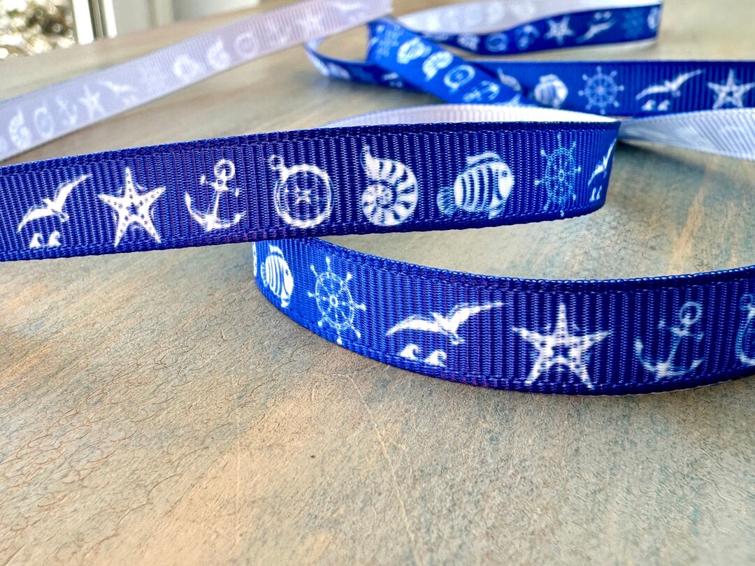 By the Sea Grosgrain Ribbon 10mm Anchor Seashell Ribbon Ocean Theme ...