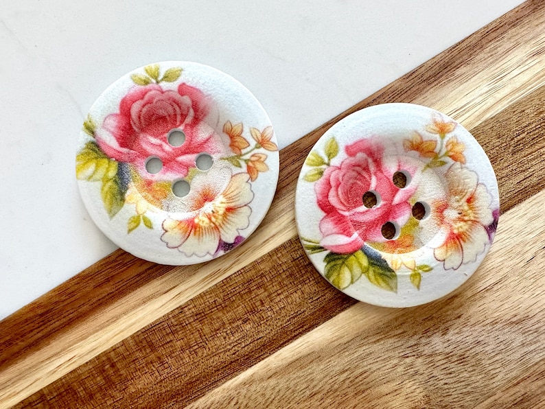 Giant Pink Flower Wood Buttons 50mm Width, 4 Eye (3 Piece Set) - Etsy