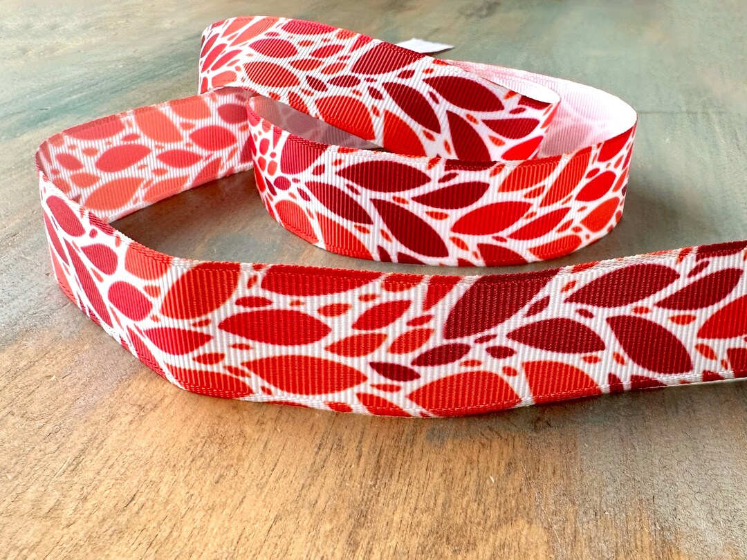 Flame Throwers Grosgrain Ribbon 22mm Red Leaves Hot Lava Drops Ribbon ...