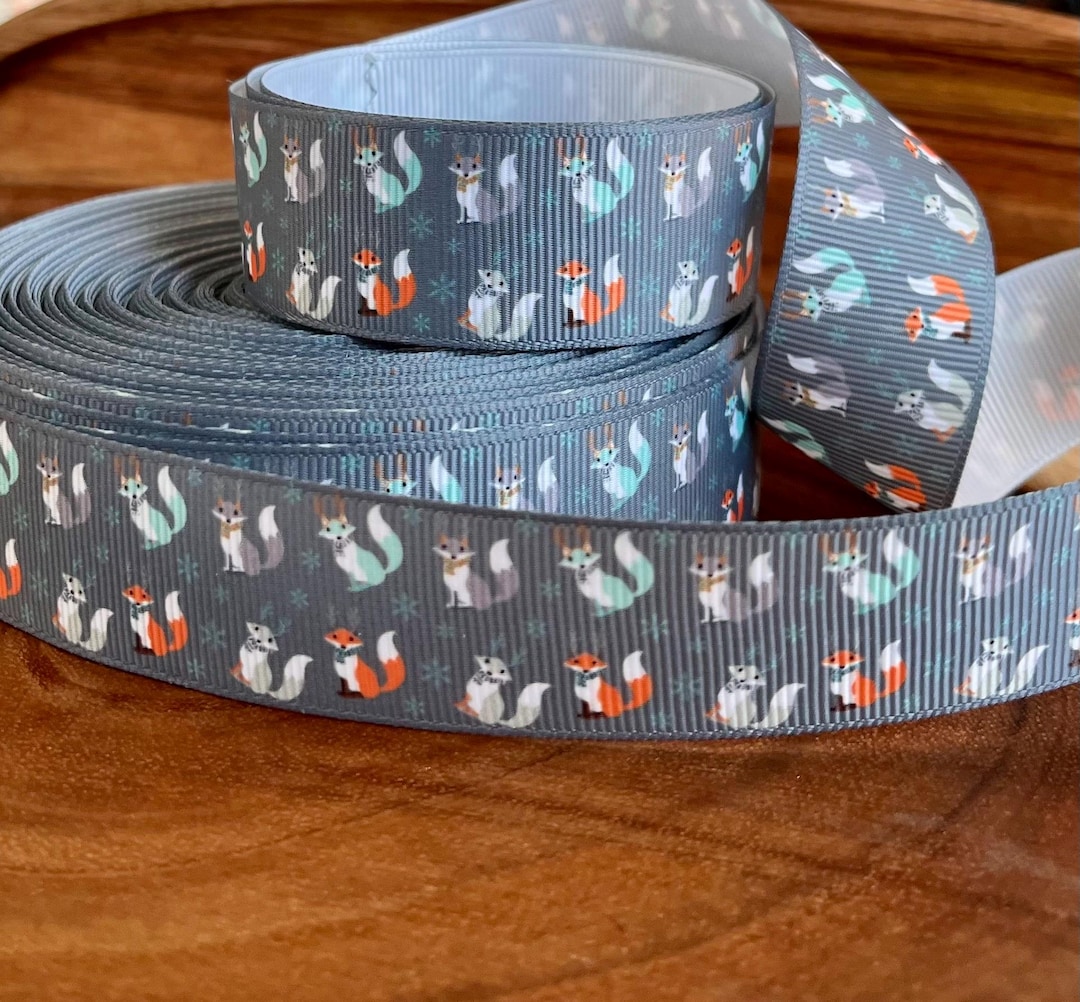 Foxes Grosgrain Ribbon 25mm Red Fox Birthday Party Animal Ribbon Green ...