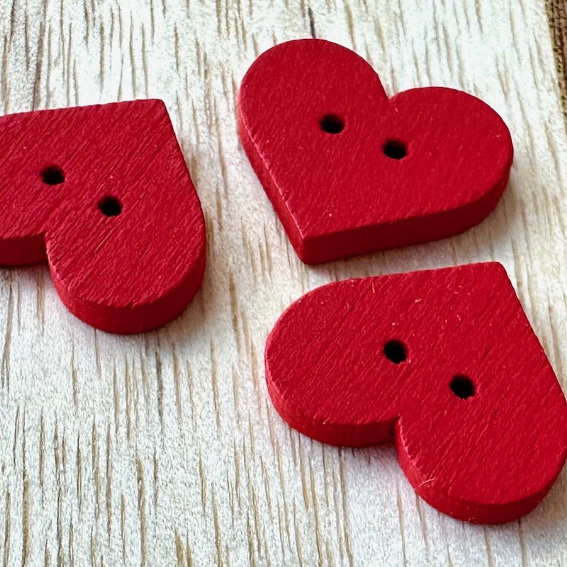 Wood Heart Buttons Red - Etsy