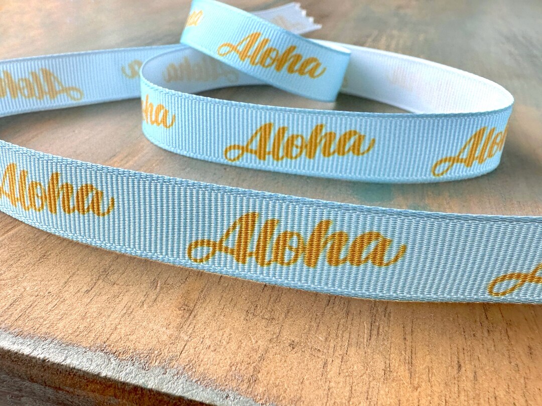 Aloha Grosgrain Ribbon 16mm Hello Blue Ribbon Hawaii Blue and Gold ...