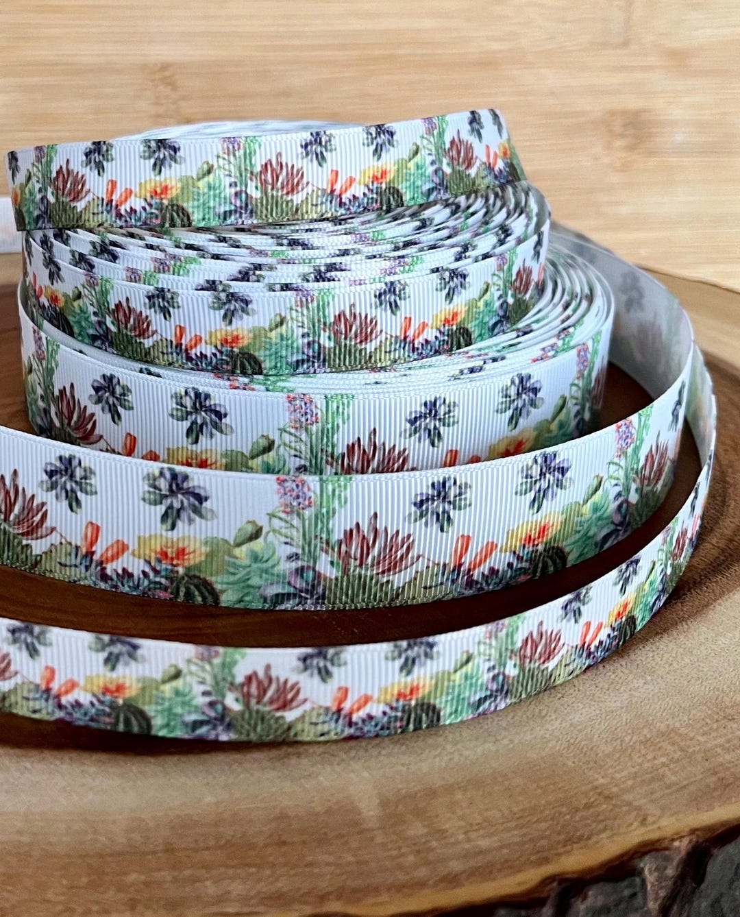 Floral Views Grosgrain Ribbon 16mm 25mm Cacti Garden Succulent Bed ...