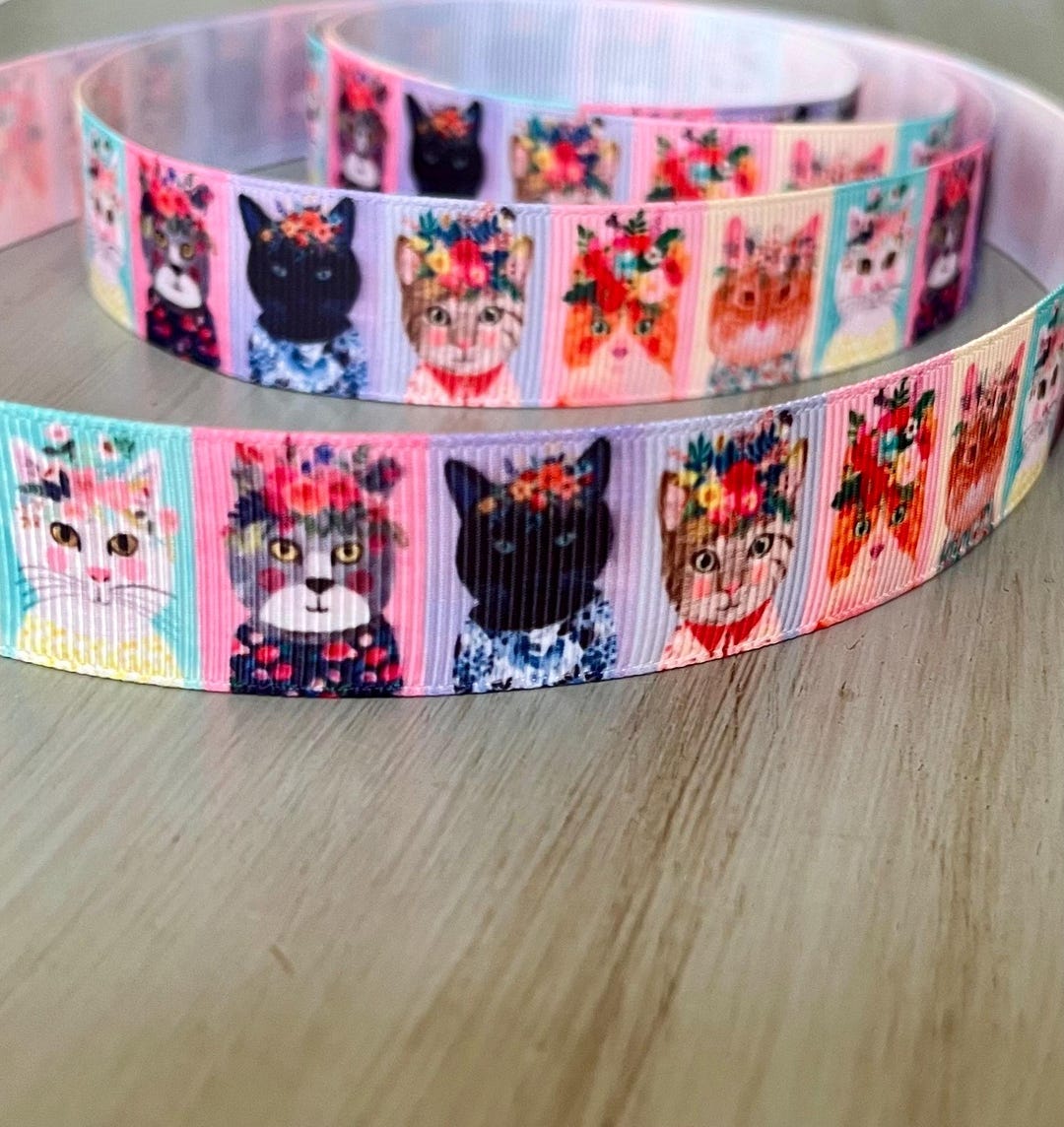 Cat Fancy Grosgrain Ribbon 22mm Kitty Headband Ribbon Design Feline ...