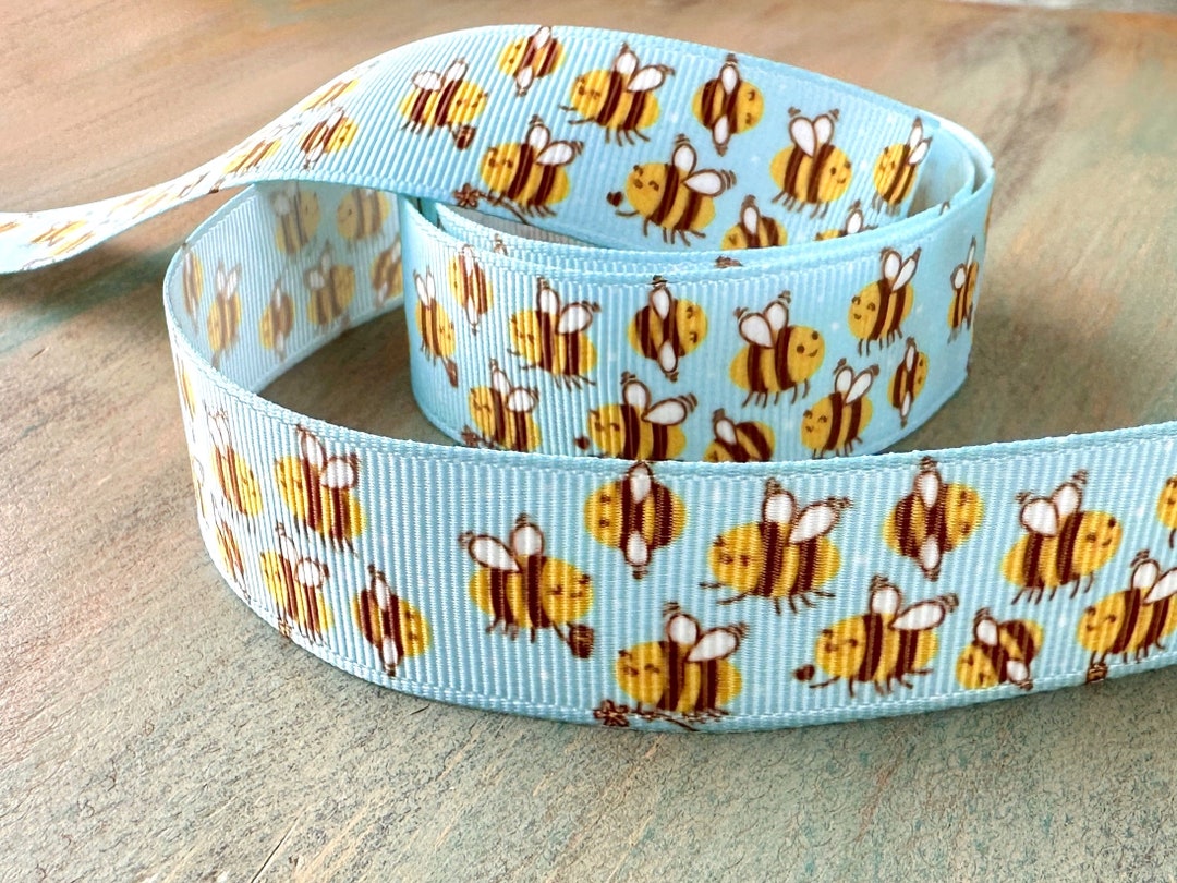 The Bee Party Grosgrain Ribbon 22mm Bumblebee Blue Nature Ribbon Save ...