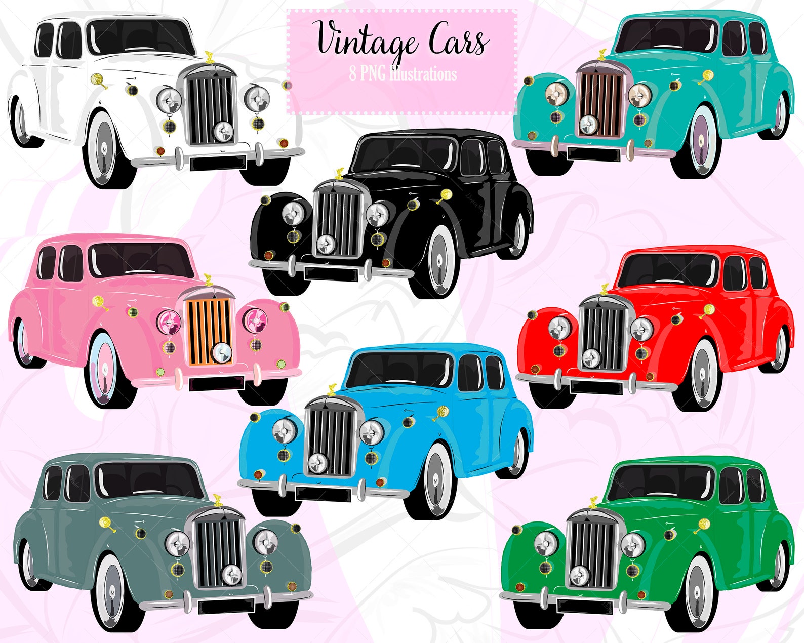 Vintage Cars Clip Art Set Retro Cars White Car Black Car | Etsy