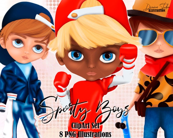 Sporty Boys Clipart Set Blithe Dolls Clipart Boys Clipart | Etsy